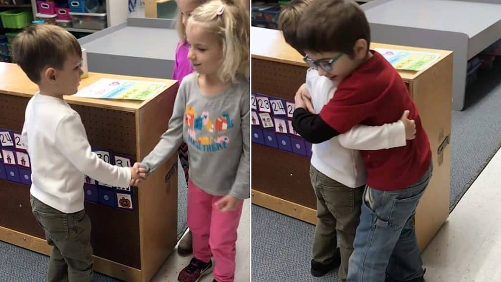Cute Preschoolers Choose How They Greet Each Other