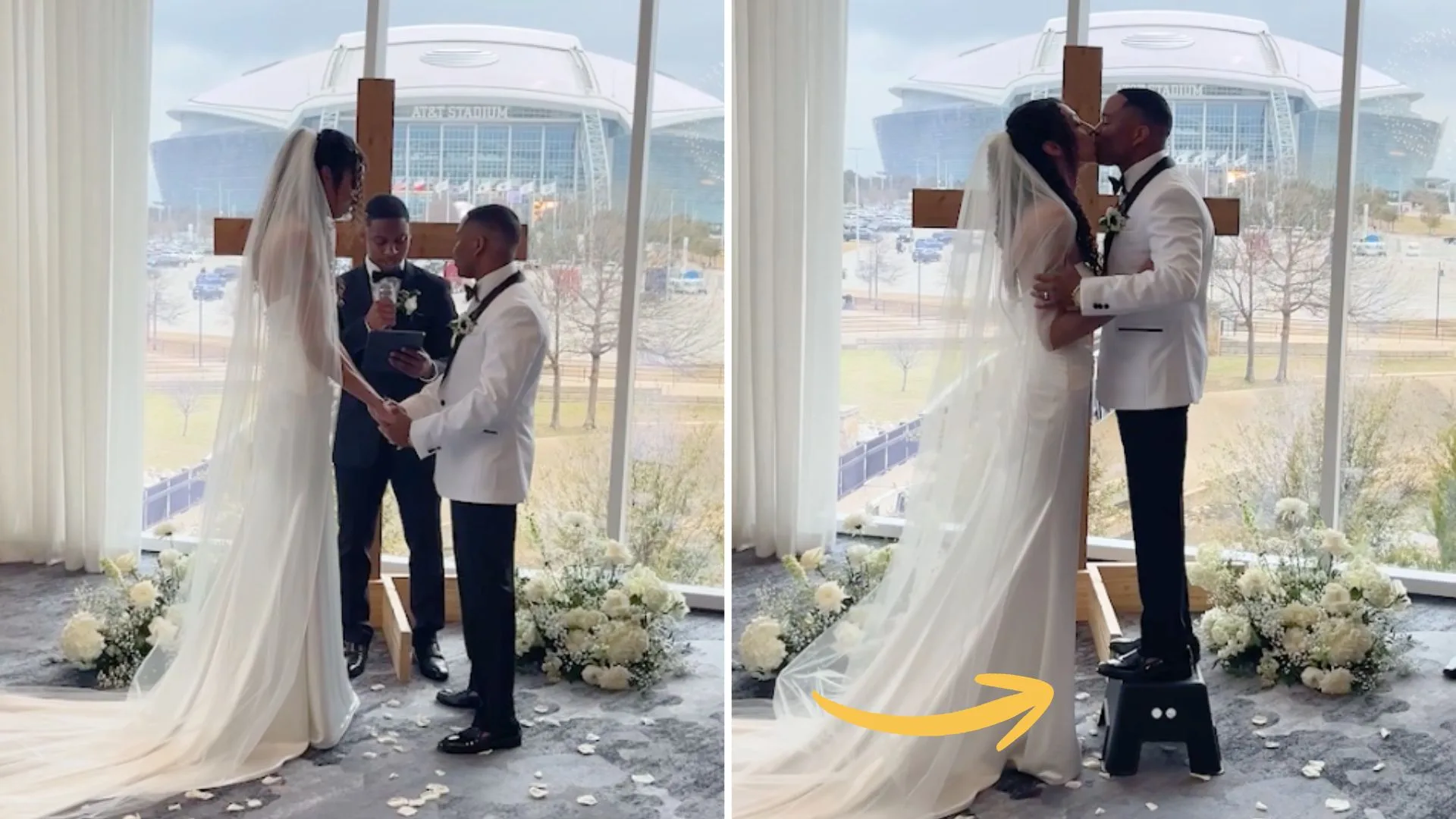 Short Groom Plans Step Stool Wedding Kiss To Match Taller Bride